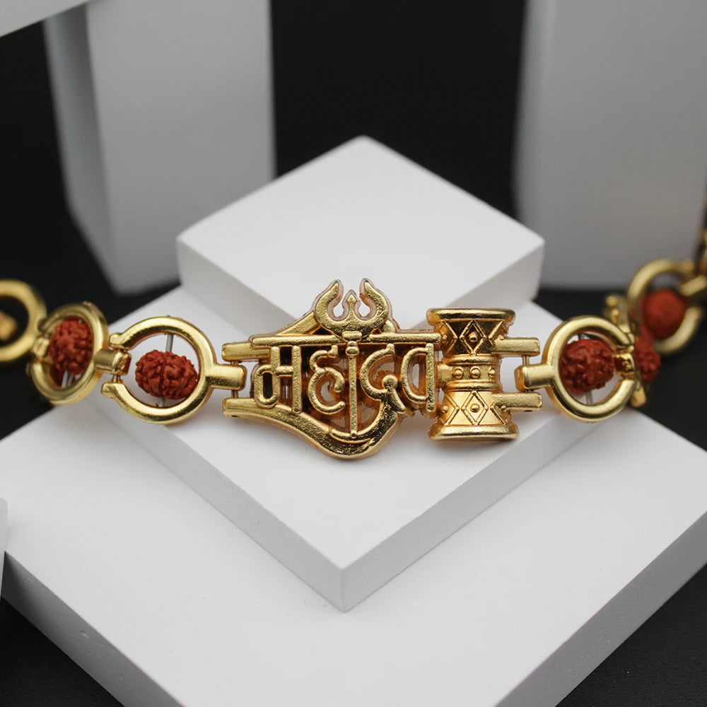 Premium Shiv Mahadev Trishul Damru Stylish Golden Bracelet – dharmsaar